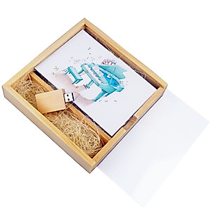 LONMAIX 16GB Wooden USB Flash Drive and a Transparent Wooden Box for Weddings, Photography, Couple (170MM*170MM*40MM)