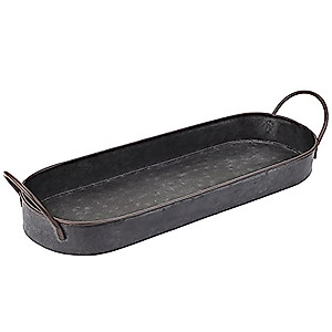 Hipiwe Industrial Style Metal Iron Tray Galvanized Serving Tray for Coffee Table, Home Decorative Centerpiece Tray Rustic Breakfast Serving Tray with Handles (Oval)