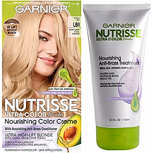 Garnier Nutrisse Ultra Color Hair Color and Anti-Brass Treatment, LB1 Ultra Light Cool Blonde, Pack of 1