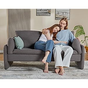 VanAcc Couch, Modern Sofa- Comfy Sofa Couches with Embedded Armrest, 3-Seater Couch for Living Room, Grey Bouclé