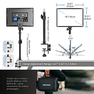 Neewer Desk Mount LED Video Light with C-clamp Stand and 2.4G Remote Kit: Dimmable Bi-Color 18" LED Panel 3200K-5600K 45W 4800Lux CRI 97+ Light for Photography YouTube Game Video Shooting Live Stream