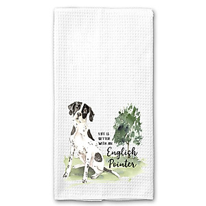 Watercolor Life is Better with an English Pointer Microfiber Kitchen Tea Bar Towel Gift for Animal Dog Lover