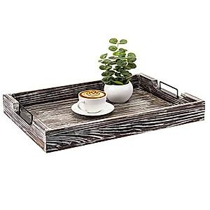 MyGift Torched Wood Large Serving Tray with Handles, 20 x 14 Ottoman Tray, Breakfast, Coffee Server Tray