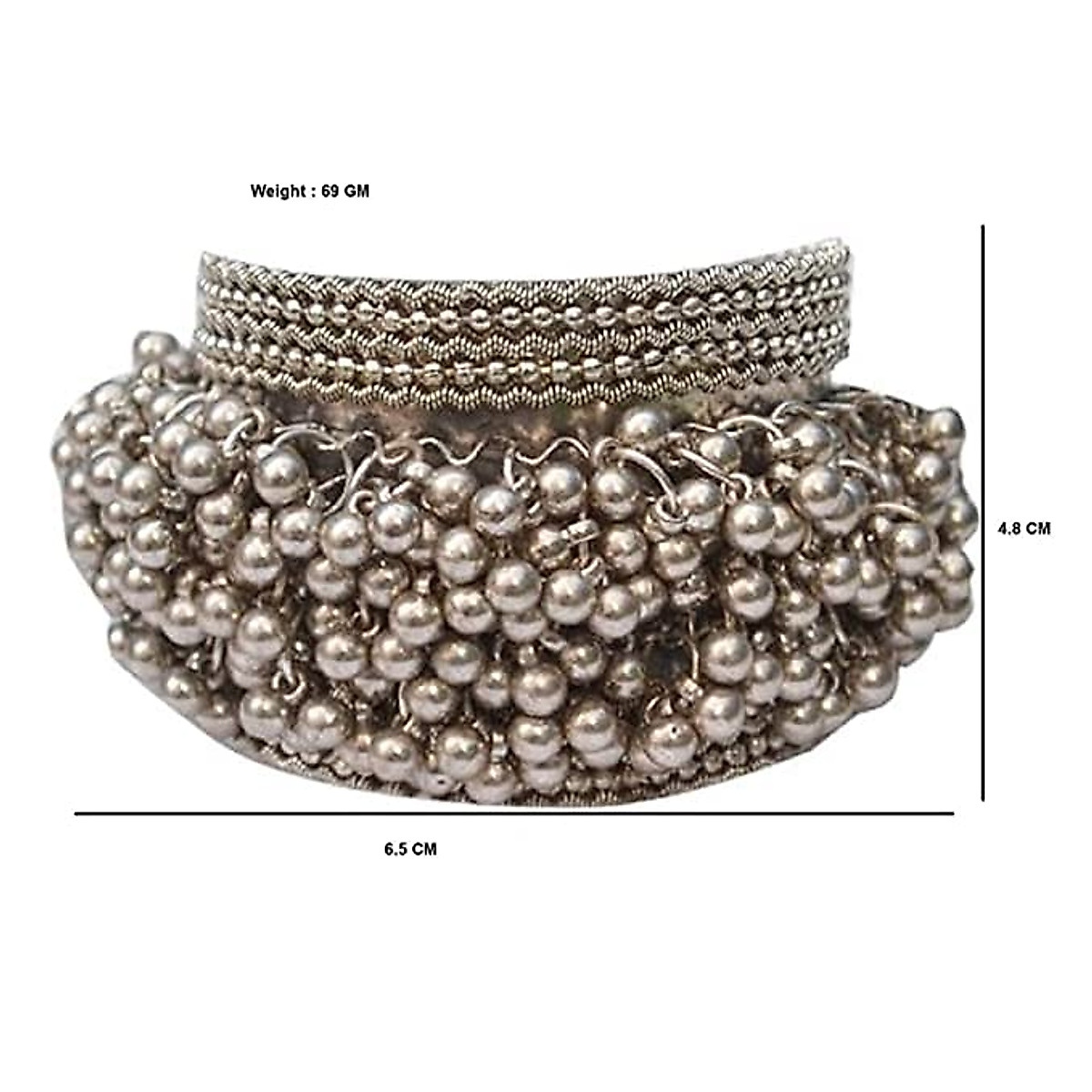Eas Style Store German Silver Oxidized Hand Crafted Ghungroo Kadaa Bangle Open Bracelet Cuff for Women and Girls