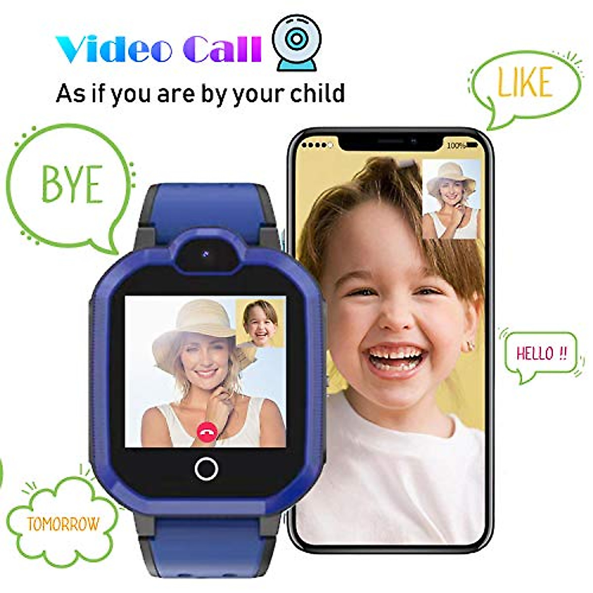 PTHTECHUS 4G GPS Kids Smartwatch Phone - Boys Girls Waterproof Watch with GPS Tracker 2 Way Call Camera Voice & Video Chat SOS Alarm Pedometer WiFi Wrist Watch Birthday Gifts for Students, 4G Blue