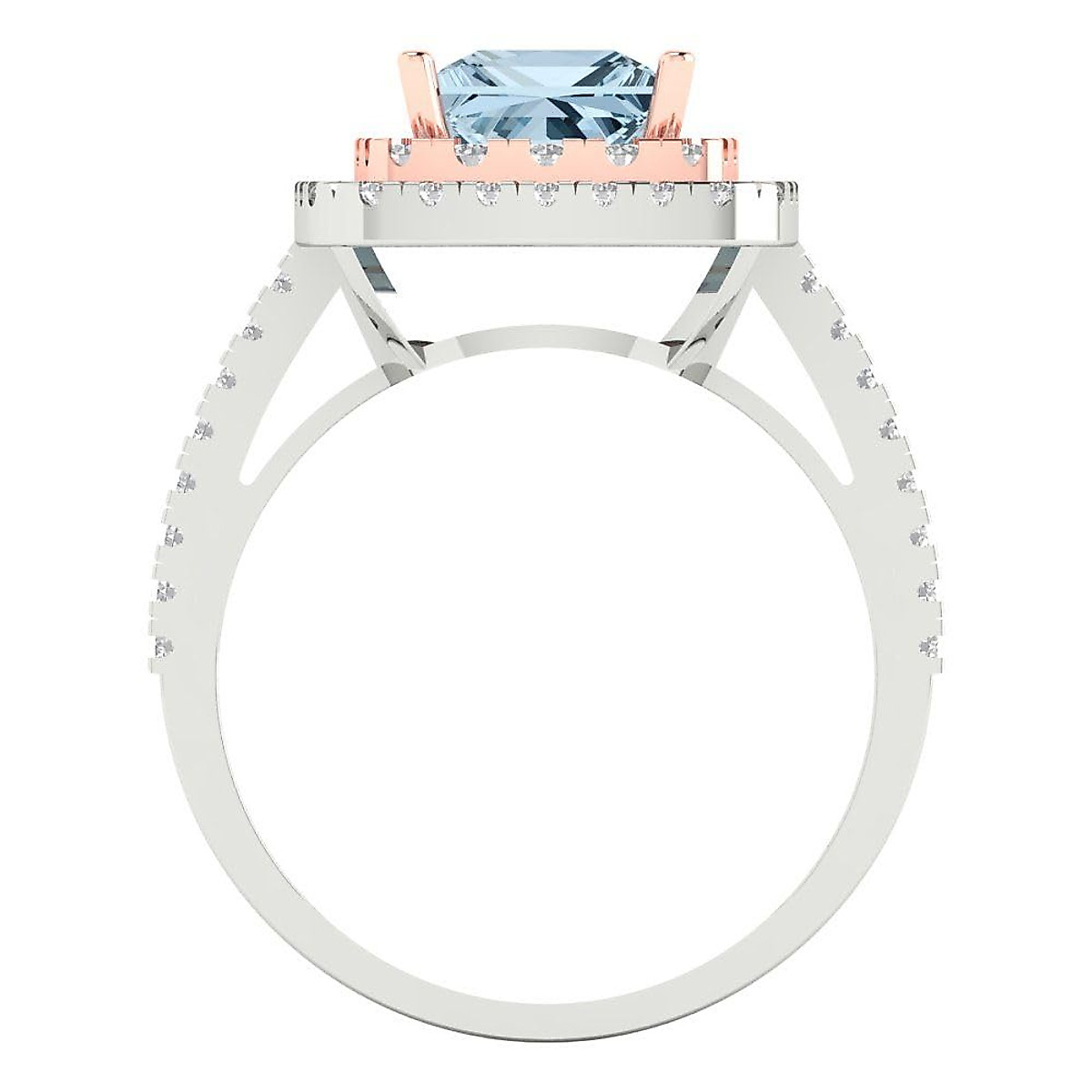Clara Pucci 2.36 ct Princess Cut Halo Solitaire Genuine Natural Aquamarine Engagement Promise Anniversary Bridal Ring 18K 2 tone Gold 4