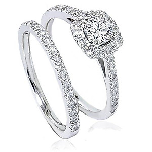 1 ct Diamond Cushion Halo Engagement Wedding Ring Set 14k White Gold - Size 7