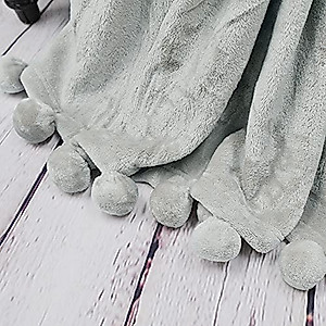 Home Soft Things Pompom Bed Couch Throw Blanket, 50'' x 60'', Silver Grey, Fuzzy Soft Comfy Warm Decorative Throw Blanket for Living Room Bedroom Suitable for All Seasons