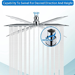 Rain Shower Head, 8 Inches Rainfall Shower Head Square, Stainless Steel Bathroom Waterfall Showerhead High Pressure, Overhead Flat Bath Big Shower Replacement Head, Chrome Finsh