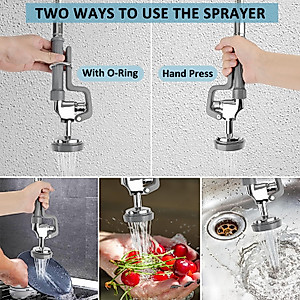 Commercial Sink Sprayer with Flexible Hose & Pre-Rinse Overhead Spring, High-Pressure Dish Spray Valve 38inch Stainless Steel Hose Easy Installation for Home Commercial Restaurant Industrial (Gray)