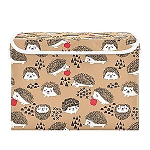 Krafig Cartoon Vintage Animal Hedgehog Foldable Storage Box Large Cube Organizer Bins Containers Baskets with Lids Handles for Closet Organization, Shelves, Clothes, Toys