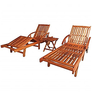 vidaXL Sunlounger and Table Set 3 Piece Solid Acacia Wood Brown Folding Sunbed