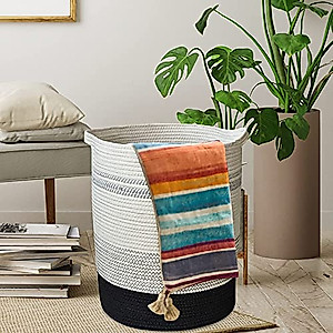 Laundry Baskets-Woven Rope Laundry Hamper with Handles, Tall Laundry Basket for Blanket Storage, for Laundry or Bedroom, Collapsible Laundry Basket Easy Storage 20"×16"-(Black)