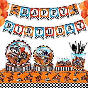 Dirt Bike Birthday Party Decorations Tablecloths Motorcycle Table Covers Dirt Bike Theme Table Covers Checkered Racing Baby Shower Party Favor Party Supplies(2 Pieces)