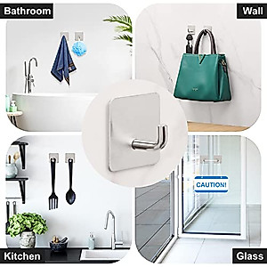 Budding Joy Adhesive Hooks Heavy Duty Stick on Wall Towel Door Waterproof Stainless Steel Holders for Hanging Clothes Bathroom Hook 4 Pack