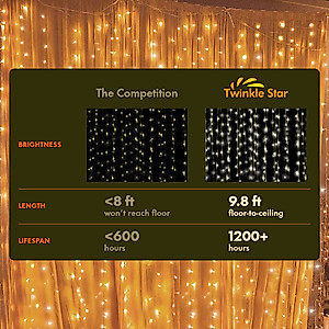 Twinkle Star 300 LED Window Curtain String Light Wedding Party Home Garden Bedroom Outdoor Indoor Wall Decorations, Warm White