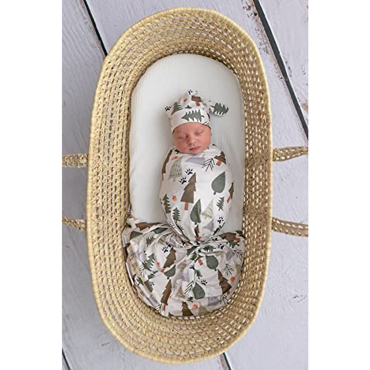 Terriboo Newborn Receiving Blankets Baby Swaddle Hat Set Tree Pattern