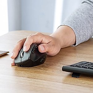 SANWA Ergonomic Wireless Mouse, Bluetooth & 2.4GHz Modules, LED Screen, 6 Programmable Buttons, Rechargeable, Compatible with Windows, Mac, iPad, Android