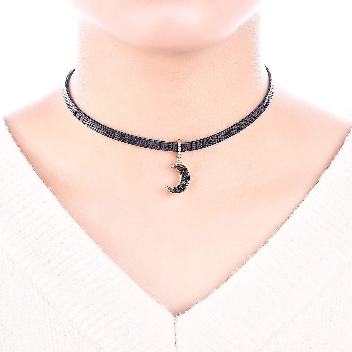 FJ leather Moon Choker Necklace for Women