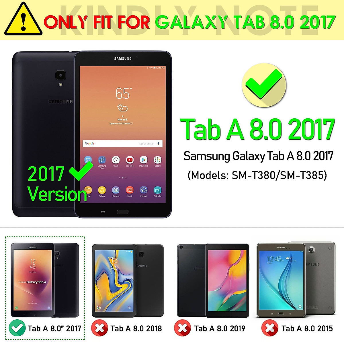 Viahoo Case for Samsung Galaxy Tab A 8.0 Tablet 2017 Release Models SM-T380/SM-T385 Kid-Proof & Shockproof Sturdy Foam Cover Lightweight Durable Case, Green