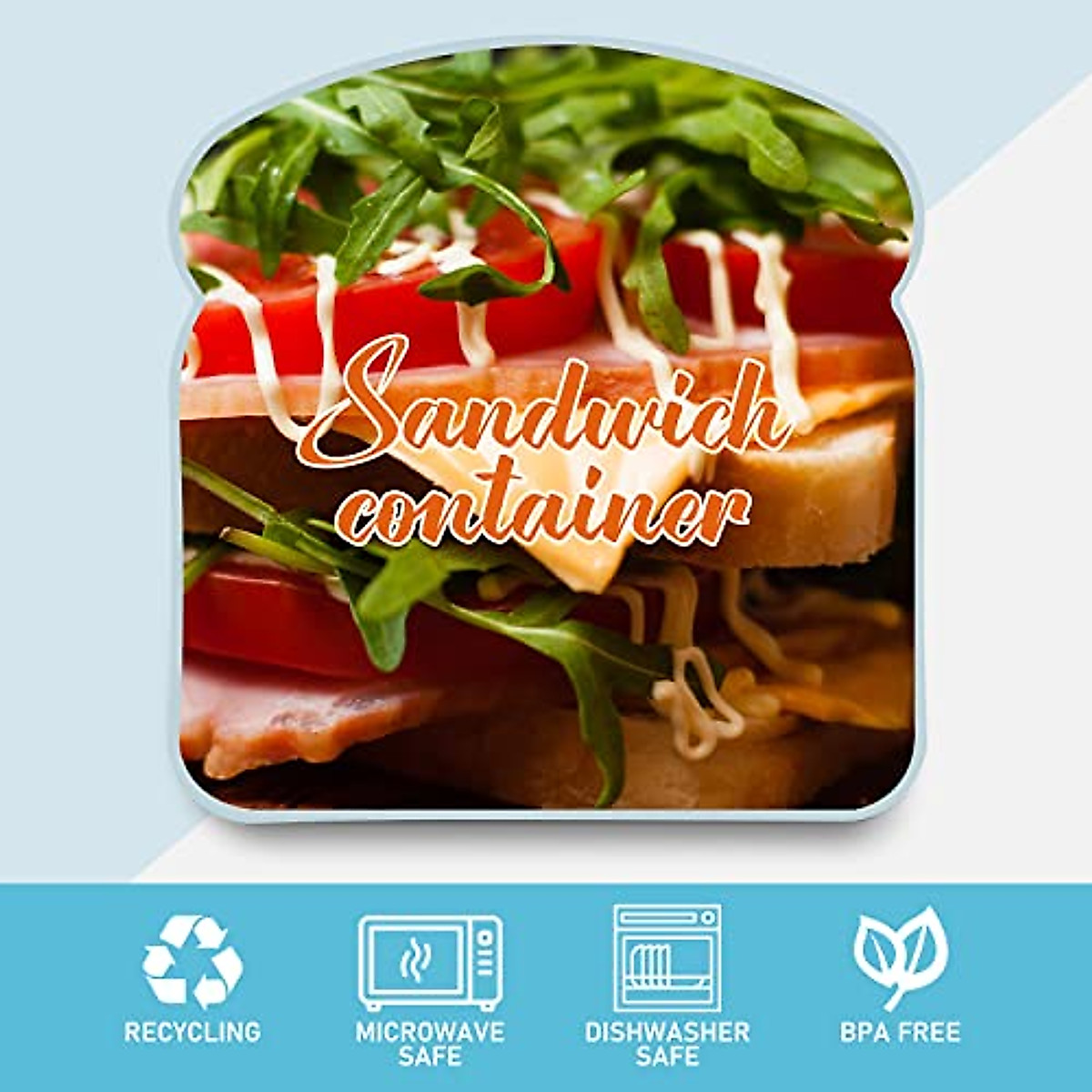 Meanplan 4 Pcs Sandwich Containers Sandwich Box Food Storage Toast Shape Holder Plastic Bread Sandwich Keeper Prep Microwave Dishwasher Safe, 14 oz(Bright Color)