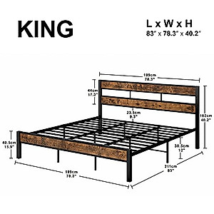 LIKIMIO King Bed Frame, Easy Assembly, Noise-Free, No Box Spring Needed, Heavy Strong Metal Support Frames, Double-Row Support Bars, Vintage Brown