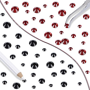 LPBeads 6400 Pieces Black and Red Hotfix Rhinestones Flat Back 5 Mixed Sizes Crystal Round Glass Gems with Tweezers and Picking Rhinestones Pen