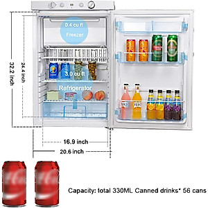 SMETA Propane Refrigerator RV 3 way Off Grid Camper Fridge Outdoor Refrigerator for Patio 12V/110V/Gas LPG, No Noise, Solar Fridge for RV Garage, Single Door, 3.5 Cu.Ft, White