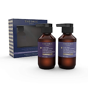 THEORIE Purple Sage Travel Set - Brightening Shampoo & Conditioner minis - Color Repair Formula - Eliminate Brassiness & Yellowing - Suited for Blonde & Highlighted Hair, Bottles 90mL each