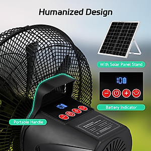 Mxmoonfree Solar Rechargeable Floor Fan, 12'' Battery Powered Floor Fan, 90° Oscillation, with 20W Solar Panel, 8000mAh Battery, Fast Charging for Outdoor Picnics, Camping, Stalls and Exhibitions