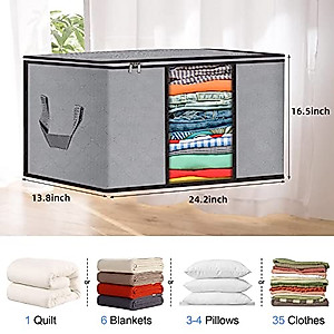90L Extra Large storage bag ,6 Pack Clothes Storage Bins with lids，durable handle, transparent window, Sturdy Zippers , for closet organizers and storage, Blanket, Comforters, Bed Sheets, Pillows and Toys（gray）