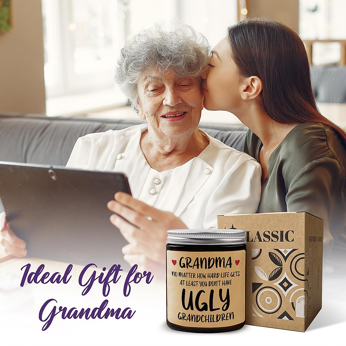 Niyewsor Grandma Gifts, Grandma Birthday Gifts, Candle for Grandma, Christmas Gifts for Grandma, Funny Grandma Gift from Granddaughter Grandson, Grandparents Day Gifts for Grandma