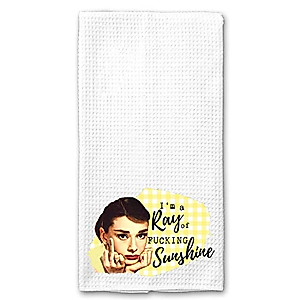 I'm Just a Ray of F*cking Sunshine Funny Vintage 1950's Housewife Pin-up Girl Waffle Weave Microfiber Towel Kitchen Linen Gift for Her BFF