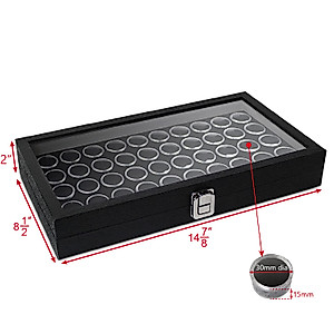 MOOCA Black Glass Top Jewelry Display Case Box 50 Gem Jars, Ring Box, Jewelry Organizer, Gem jar storage for Jewelry, Glass Display Box, storage Tray