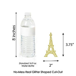 Gold Glitter Eiffel Tower Party Straws - No-Mess Real Gold Glitter Cut-Outs and Decorative Paris Themed Baby Shower or Birthday Party Paper Straws - Set of 24