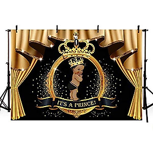 MEHOFOND It's A Prince Baby Shower Backdrop Prince Black Gold Party Decorations Crown Curtain Diamond Royal Prince Photography Background Banner Cake Table Studio Photo Props 10x7ft