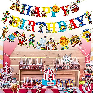 Circus Happy Birthday Banner Carnival Party Banners Circus Birthday Party Decorations 3Pcs Circus Theme Hanging Cutouts Banner for Carnival Baby Shower Supplies
