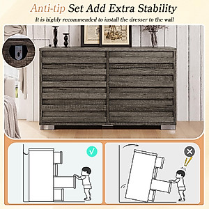 LUXOAK Farmhouse 6 Drawers Dresser for Bedroom, Chest of Drawers with Slat Handles & Quick Install with Pre Installed Slide, 54" Rustic TV Stand for Living Room, Entryway, Rustic Grey