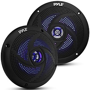 Pyle Marine Waterproof Speakers 6.5” - Low Profile Slim Style Wakeboard Tower and Weather Resistant Outdoor Audio Stereo Sound System with LED Lights and 240 Watt Power - 1 Pair in Black - PLMRS63BL