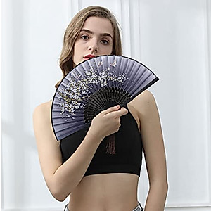 Amajiji Small Folding Hand Fans, Stay Cool and Stylish with Bamboo Handheld Silk Fans - Perfect for Hot Flashes, Music Festivals, Parties, Performances, and Gifts (Double Black Sakura)