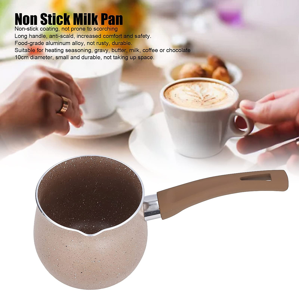 Lightweight Nonstick Milk Pan, 10cm Mini Milk Coffee Pot Sauce Pan for Coffee Butter Chocolate Heating, Tea Sets Teapots and Coffee Servers(Brown)