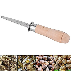 LAIONTY Oyster Knife Stainless Steel Non-slip Poly with Long Wood Handle Oyster Shucker Clam Knife Seafood Opener Tools for Kitchen