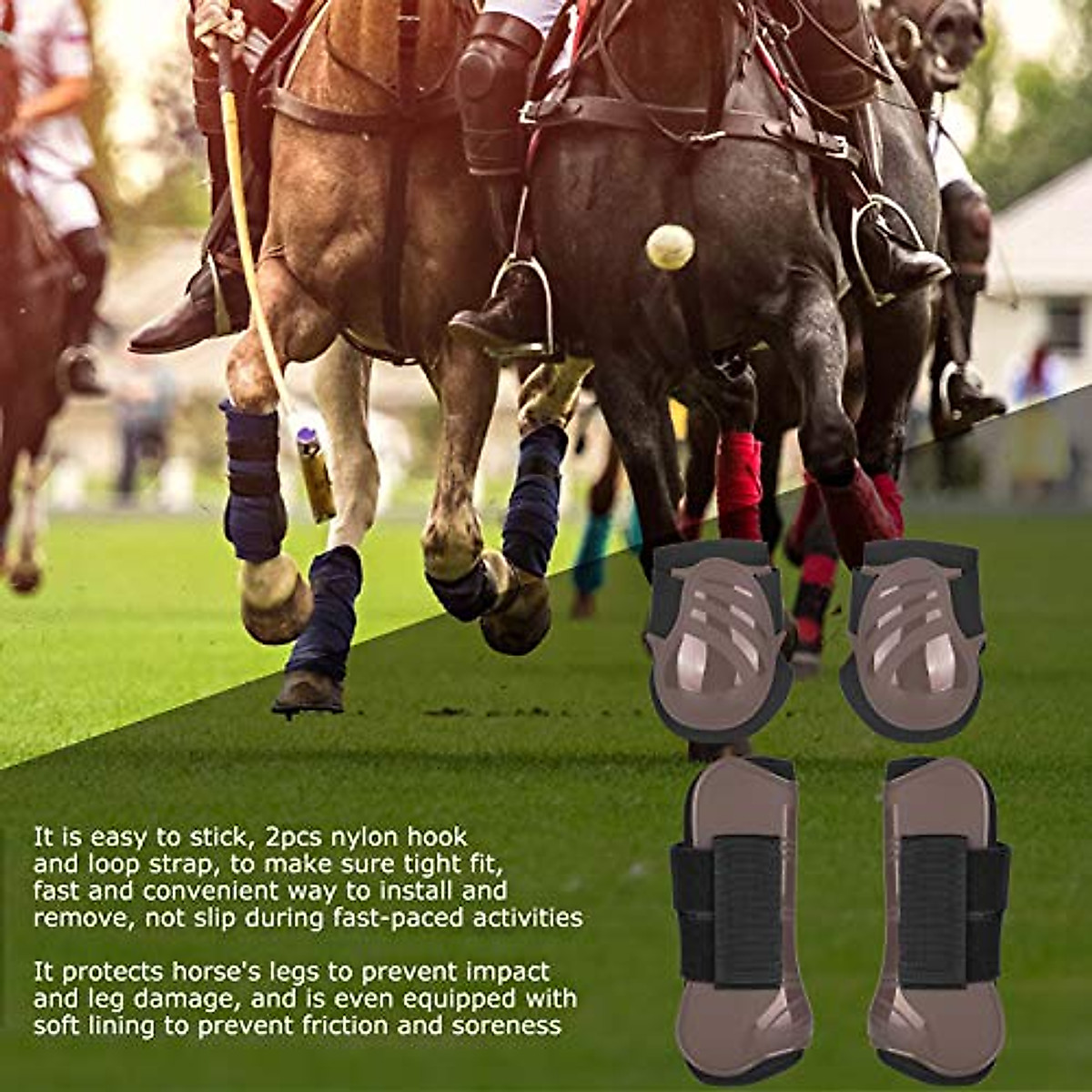 Horse Leg Protector PU Horse Front Hind Leg Boots Horse Riding Boots Pony Shock Absorbing Show Competition Leg Protection[Brown L] Hip & Joint Care