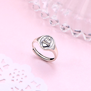 FLYOW S925 Sterling Silver Flaming Sacred Heart Rings Catholic Faith Charm Women Signet Ring Adjustable Love of God Thorn Jewelry Easter Gifts (8)