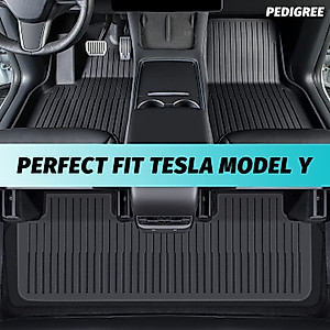 Pedigree 3D TPE Material Model Y Floor Mats Set Tesla Full Cover All Weather Rear Trunk Liners Custom Fit Heavy Duty Rubber Odorless Model Y Accessories 2021 2022 2023 2024(Floor+Storage+Cargo Mat)