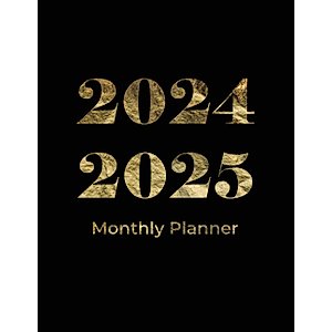 2024-2025 Monthly Planner: A Large Minimalist Two Year Planner Gold Black Cover (January 2024 to December 2025) | Password logbook | Important Page | A4