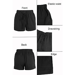Mosucoirl Women Comfy Drawstring Casual Elastic Waist Pure Color Shorts Summer Beach Lightweight Short Pants with Pockets(A Black,X-Large)
