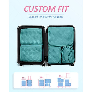 BAGSMART Soft Packing Cubes for Suitcases, Quilted 6 Set Packing Cubes for Travel Accessory, Suitcases Organizer Bags Set, Travel Essentials(1 L+3 M+1 S+1 Shoe Bag)