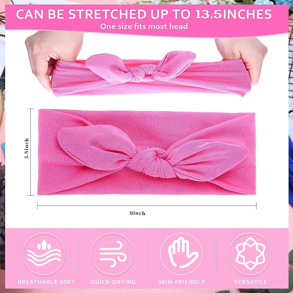 32 Pcs Women's Headbands & Hair Accessories - Bow Headwraps, Turban Headbands, Rabbit Ear Headbands, Non-Slip Elastic Hair Wraps for Workout, Running, Sports, with Sweat-Absorbing Fabric