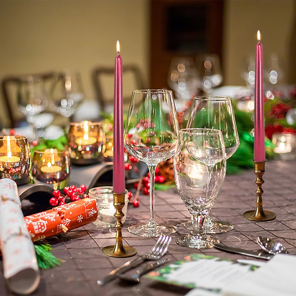 Taper Candles, Dripless Smokeless Long Tall Tapered Candle, Red Glossy Metal Style 10 inch Set of 4 Taper Candles for Wedding Advent Home Decor Dinner Christmas